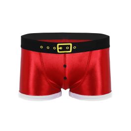 Men Faux Leather Boxer Shorts | Christmas Santa Claus Costume
