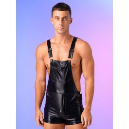 Men Romper Glossy Metallic Suspander Hot Pants