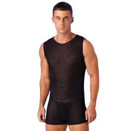 2 Pcs Mens Sheer Mesh Bodysuit and Panty Set