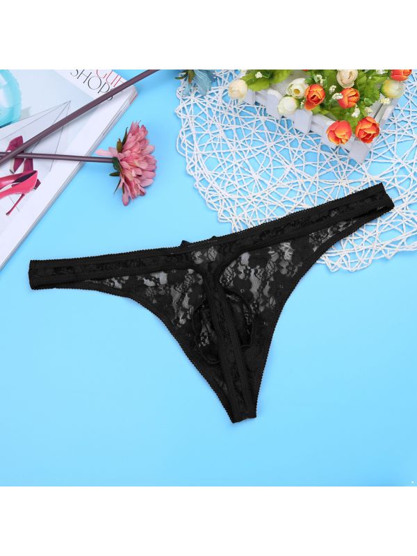 iEFiEL Men Floral Lace Sissy Bikini Briefs Thong Underwear