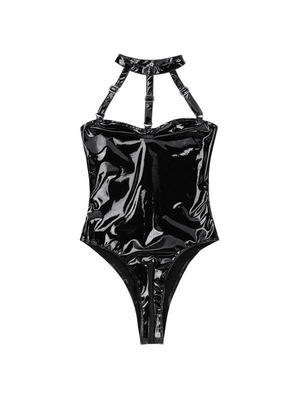Women One Piece Wetlook Patent Leather Lingerie Teddy Bodysuit Nightwear