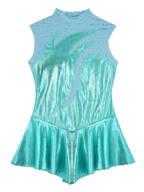 iEFiEL Women Shiny Metallic Ballet Leotard Dress High Neck Keyhole Back ...