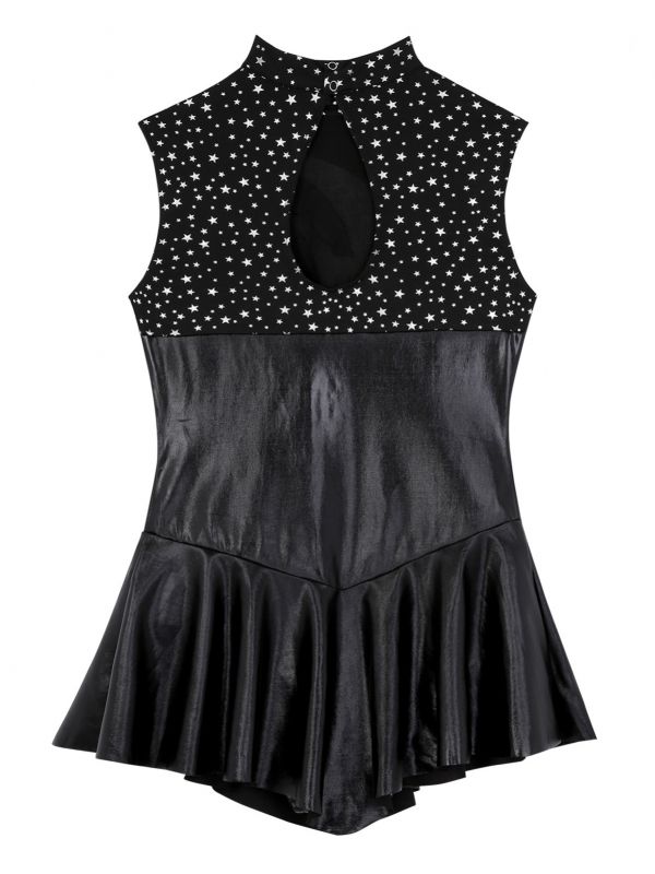 iEFiEL Women Shiny Metallic Ballet Leotard Dress High Neck Keyhole Back ...