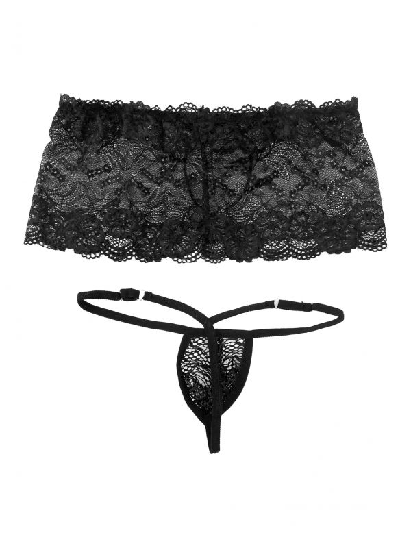 Iefiel Mens Low Waist Sissy Skirted Panties Underwear See Through