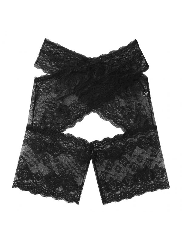 Iefiel Mens Sissy See Through Crotchless Shorts Floral Lace Cutout