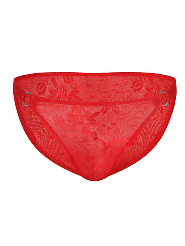 Iefiel Iefiel Mens See Through Floral Lace Cross Dresser Briefs Bulge